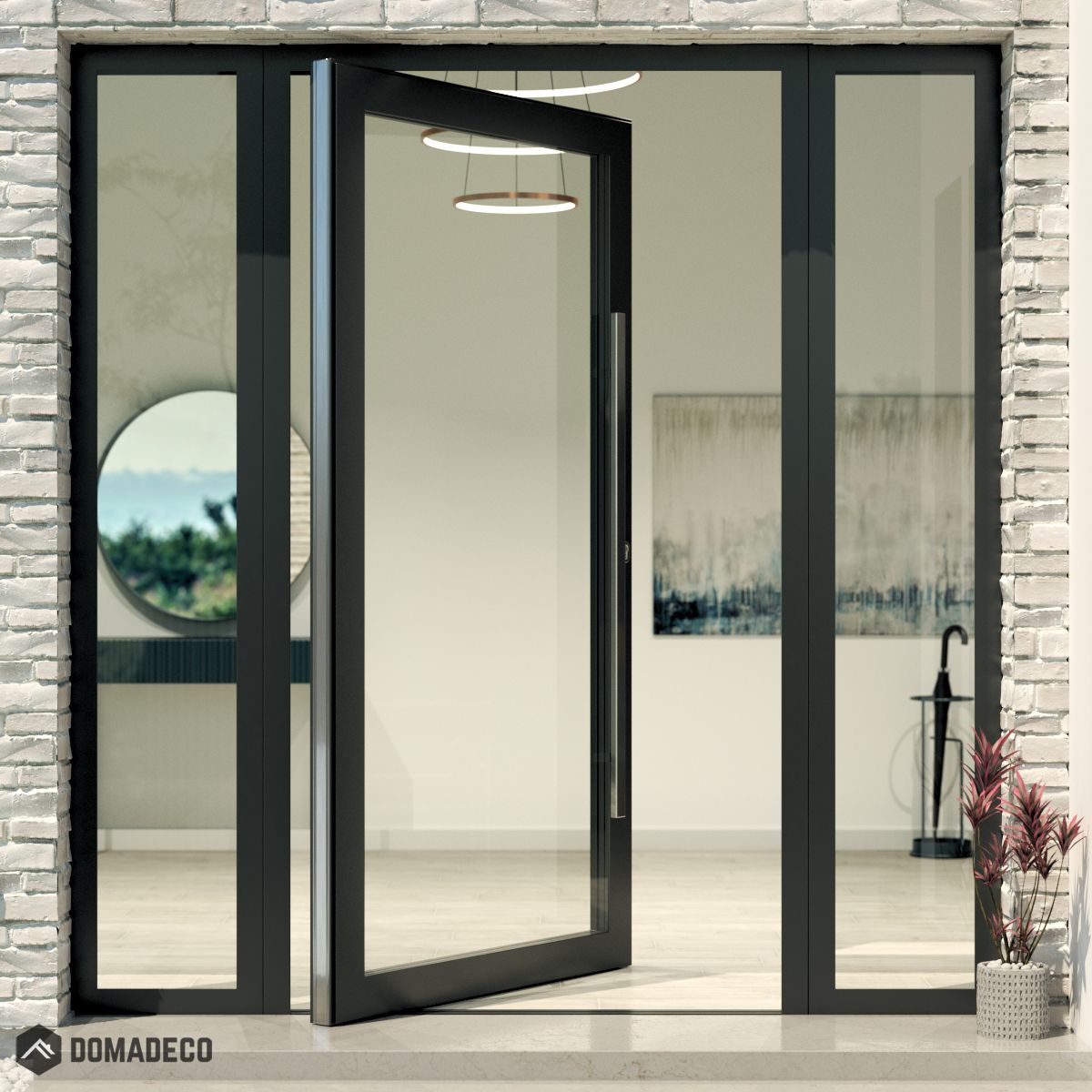 Drzwi pivot z lewym i prawym naświetlem