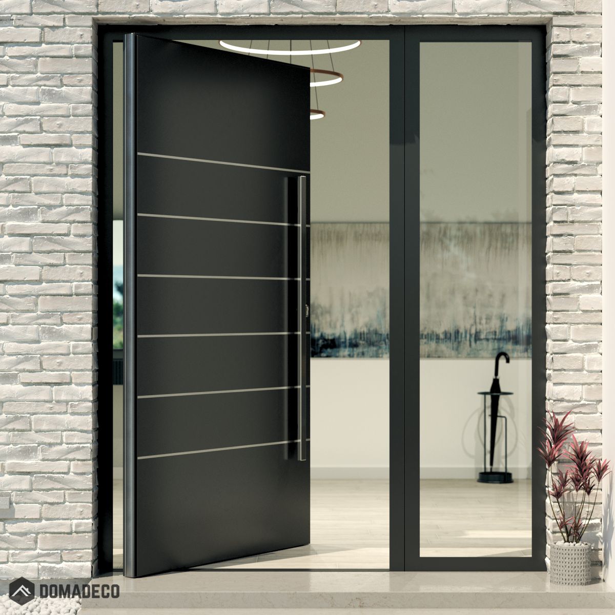 Drzwi pivot z prawym naświetlem (widok z zewnątrz)